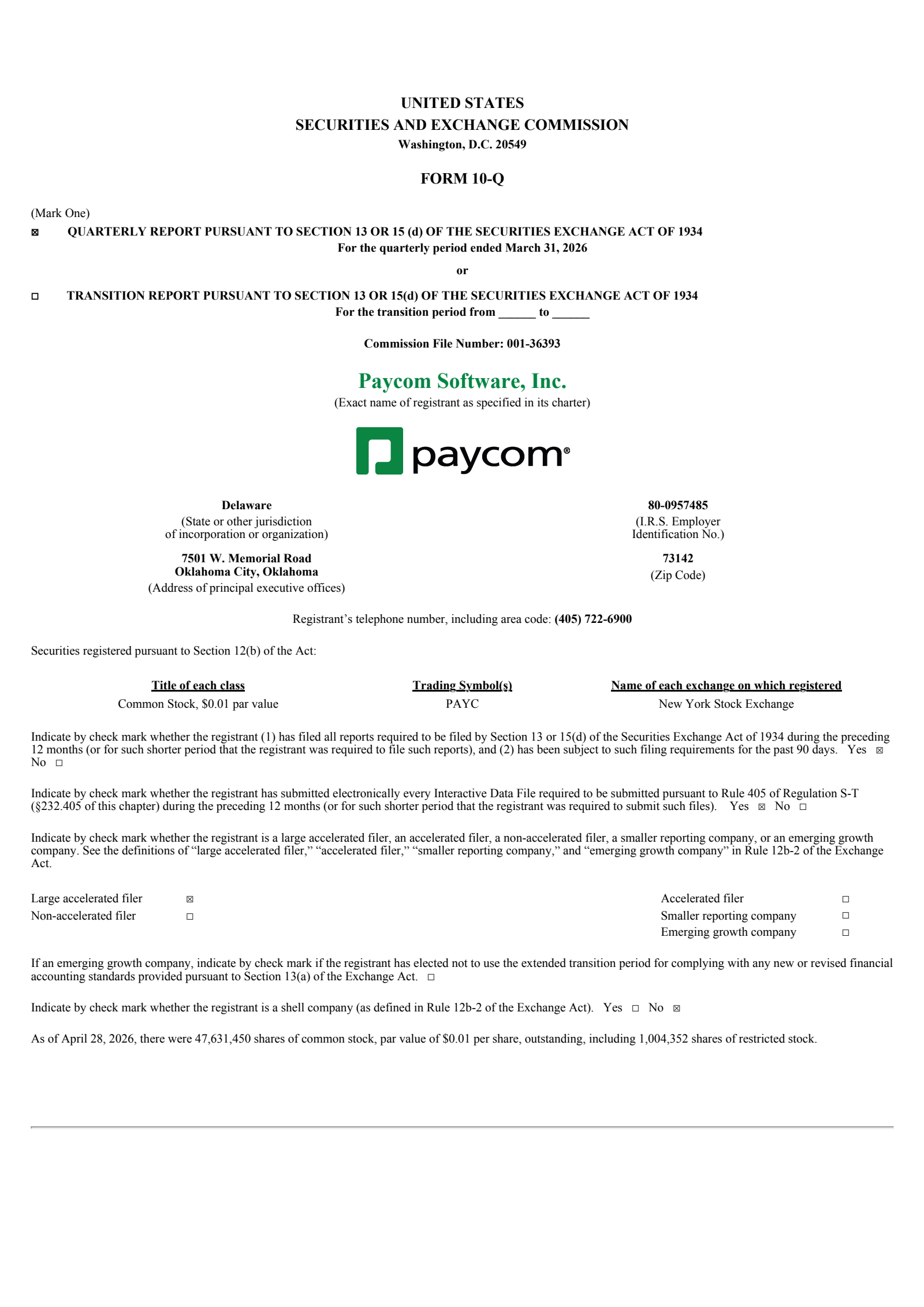 PAYC Q1 2026 Earnings Report on 5/6/2026
