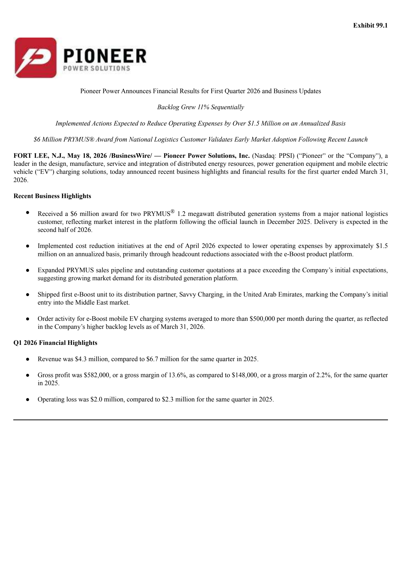 PPSI Q1 2026 Earnings Report on 5/18/2026