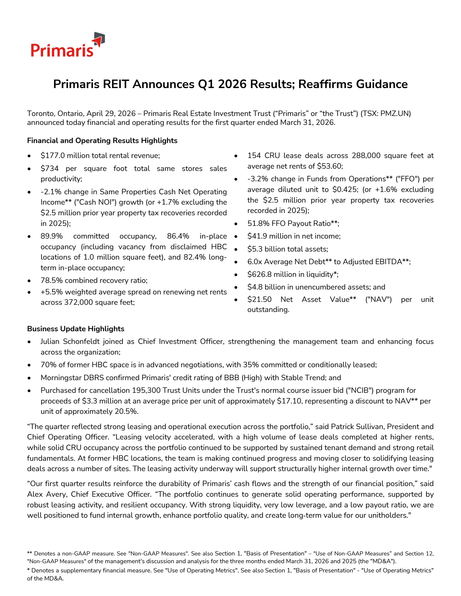 PMZ.UN Q1 2026 Earnings Report on 4/29/2026