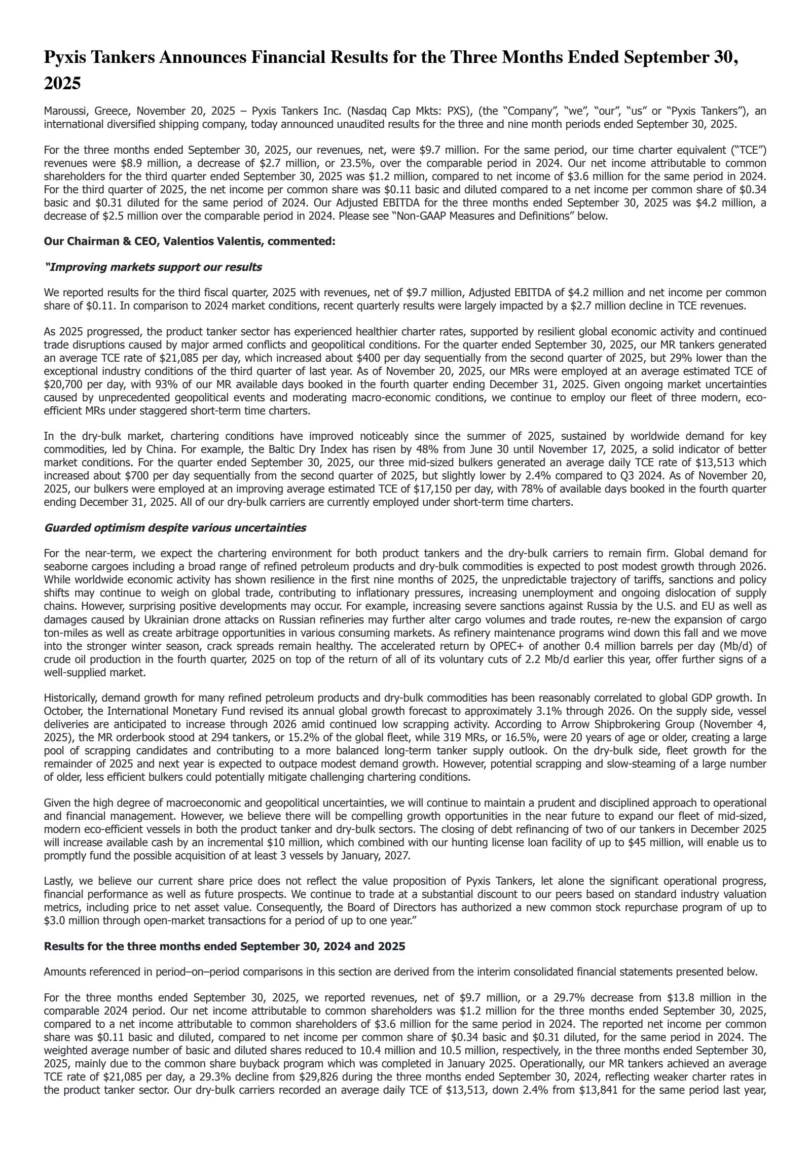 PXS Q3 2025 Earnings Report on 11/22/2025