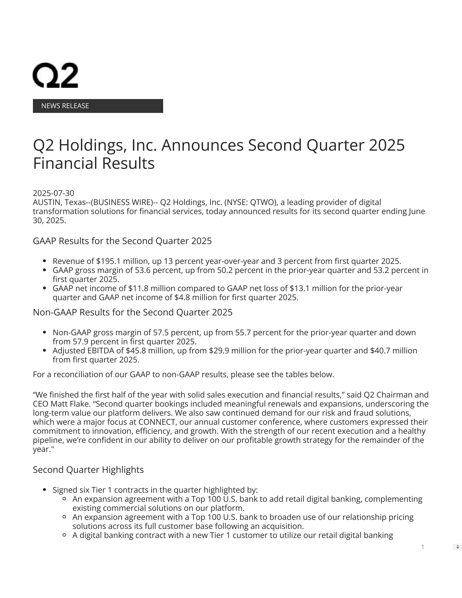 QTWO Q2 2025 Earnings Report on 7/30/2025