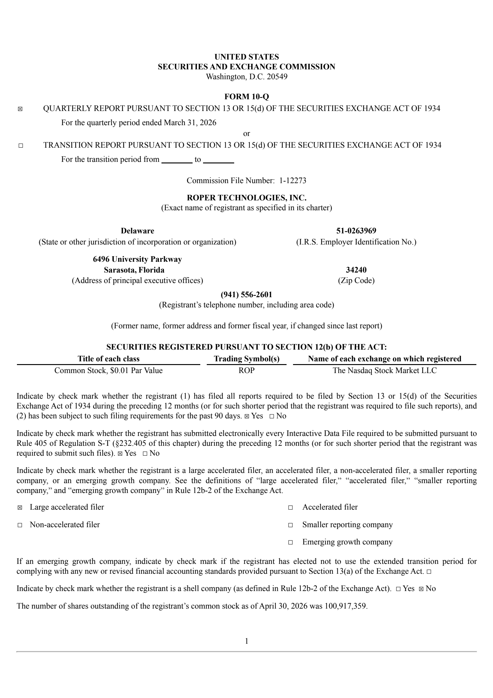 ROP Q1 2026 Earnings Report on 4/23/2026