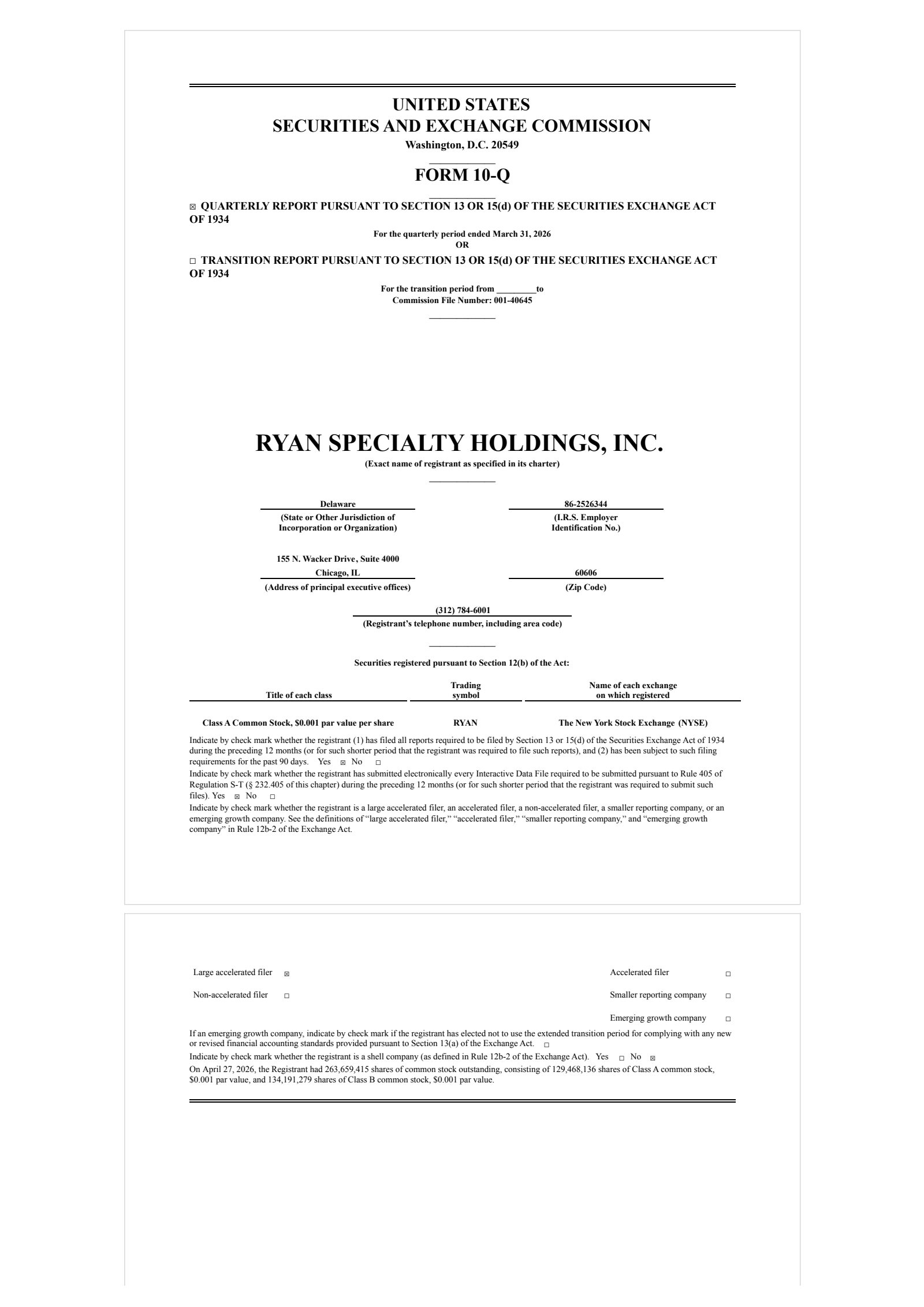 RYAN Q1 2026 Earnings Report on 4/30/2026