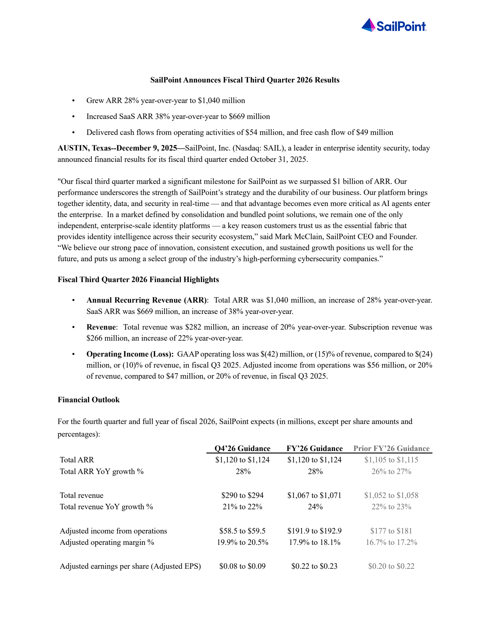 SAIL Q3 2026 Earnings Report on 12/9/2025