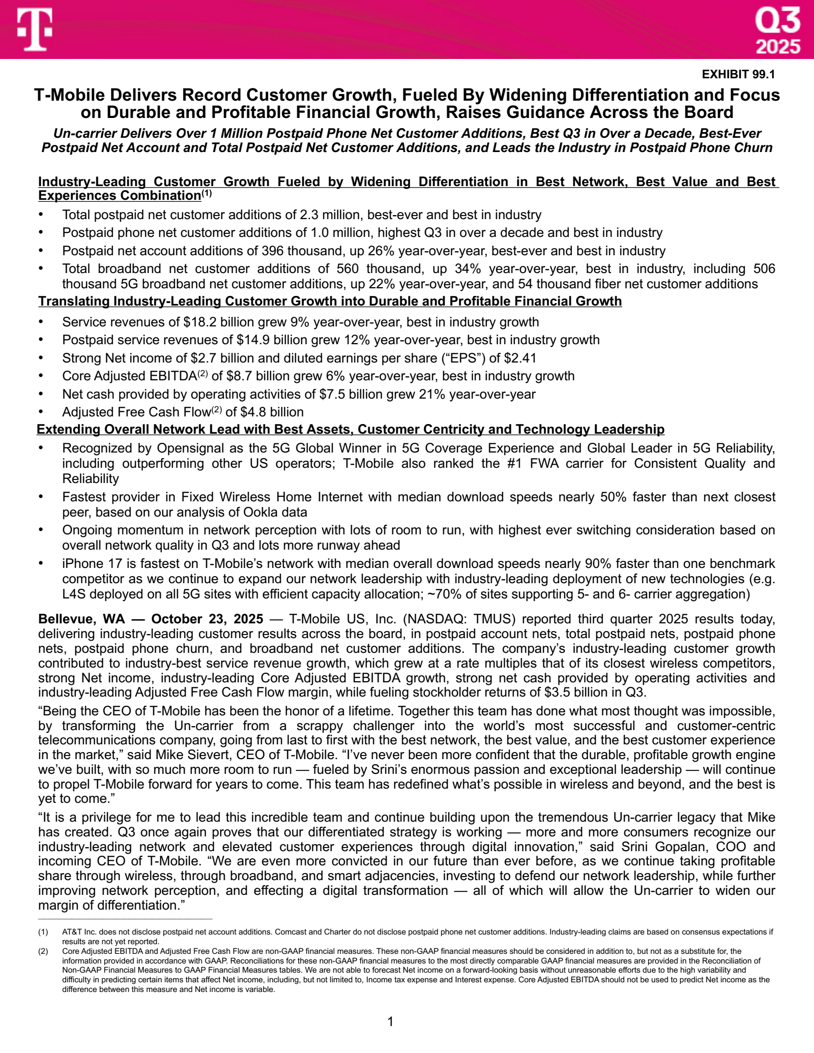 TMUS Q3 2025 Earnings Report on 10/23/2025