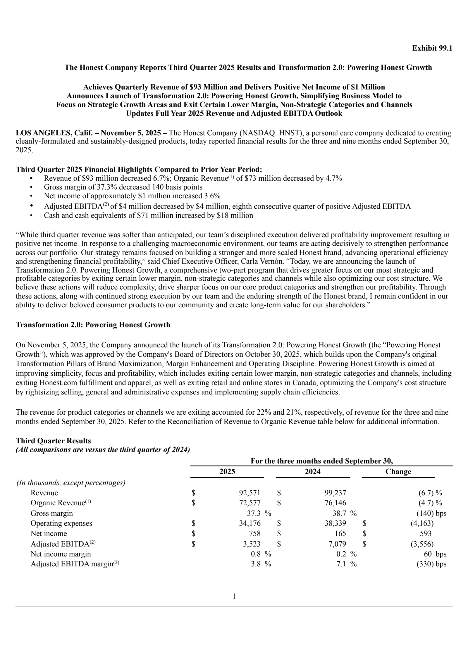 HNST Q3 2025 Earnings Report on 11/5/2025