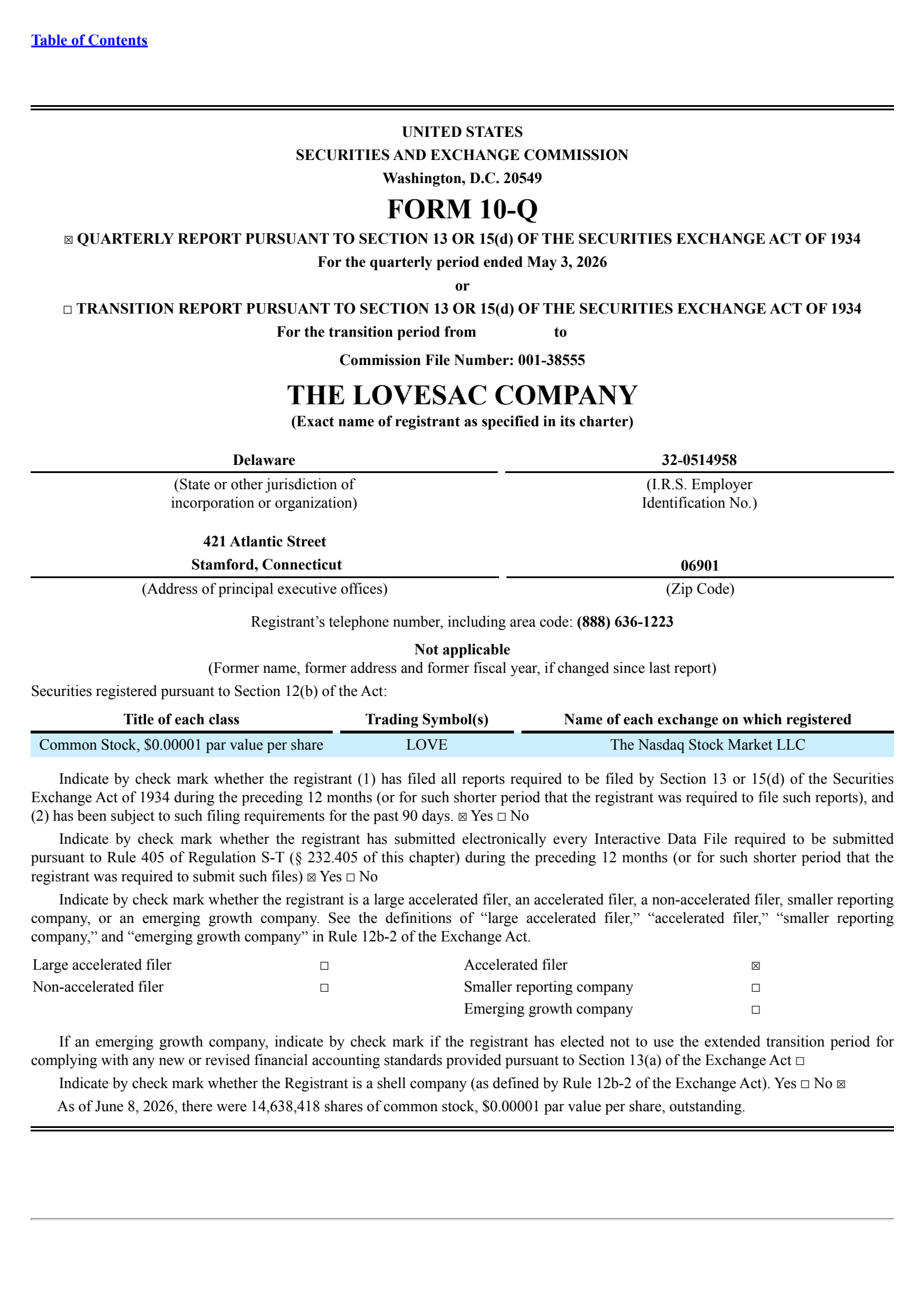 LOVE Q1 2027 Earnings Report on 6/11/2026