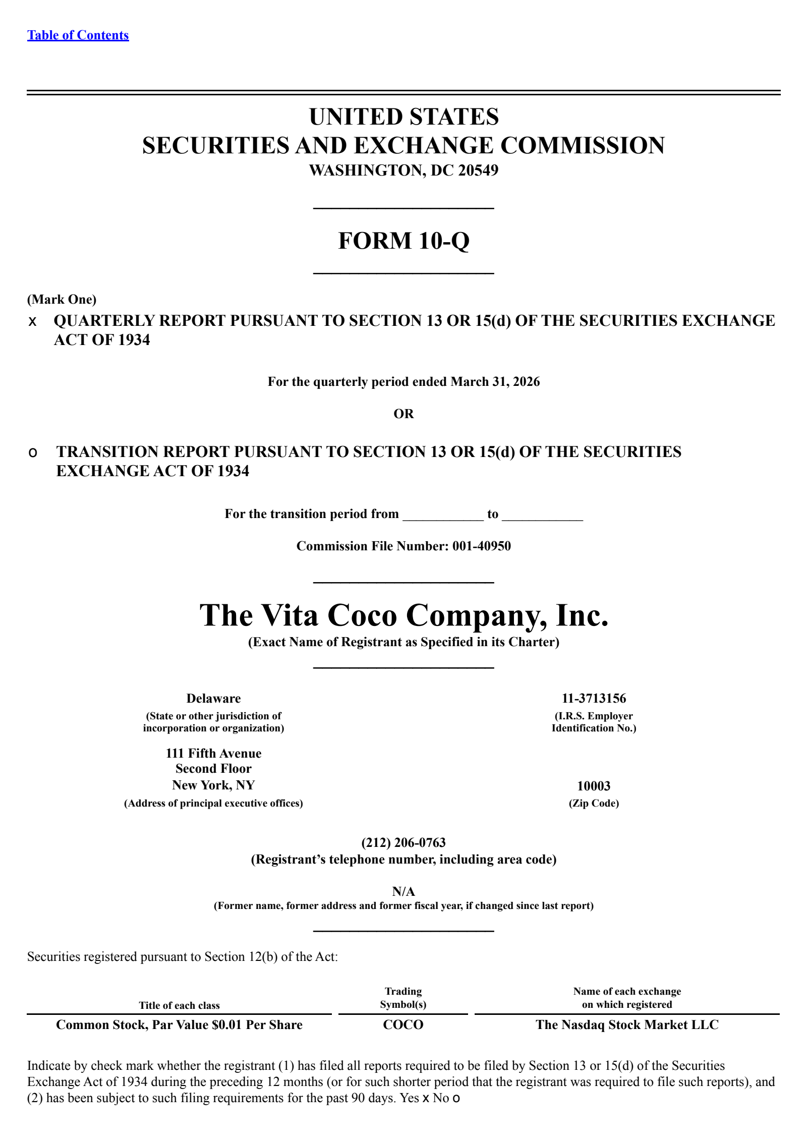 COCO Q1 2026 Earnings Report on 4/29/2026