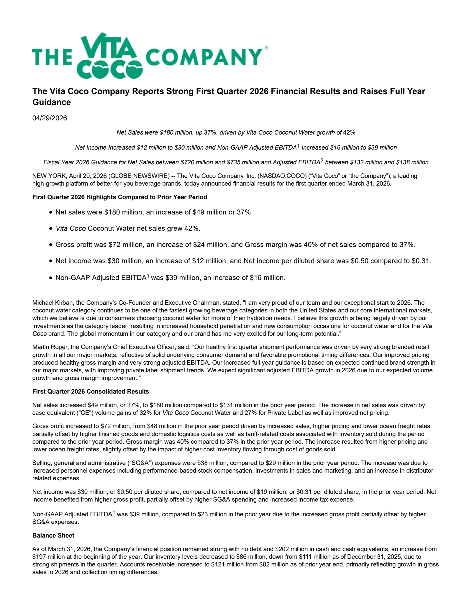 COCO Q1 2026 Earnings Report on 4/29/2026