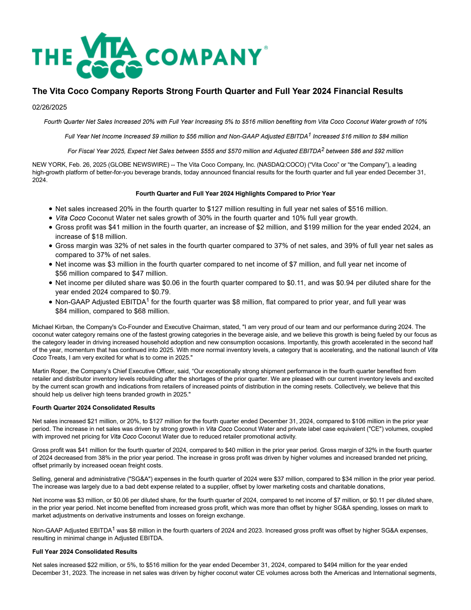 COCO Q4 2024 Earnings Report on 2/26/2025