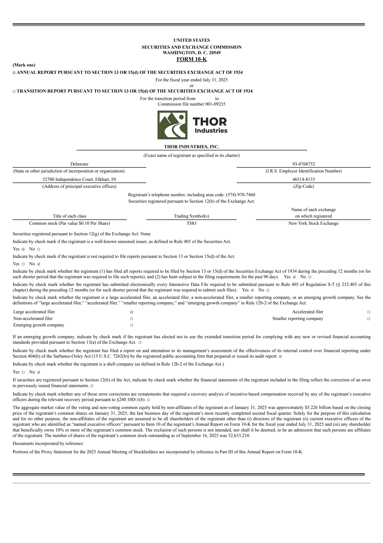 THO Q4 2025 Earnings Report on 9/24/2025