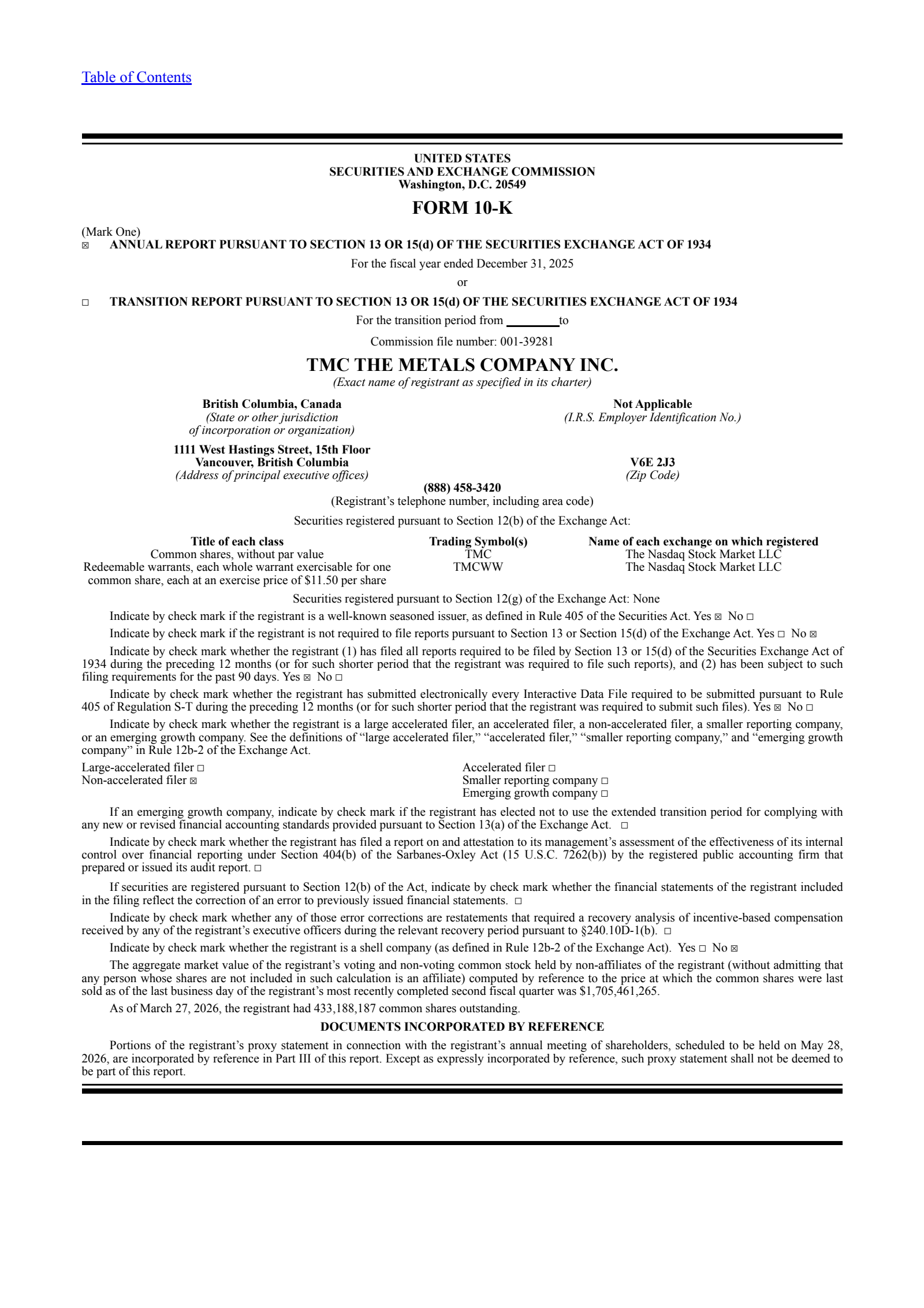 TMC Q4 2025 Earnings Report on 3/27/2026