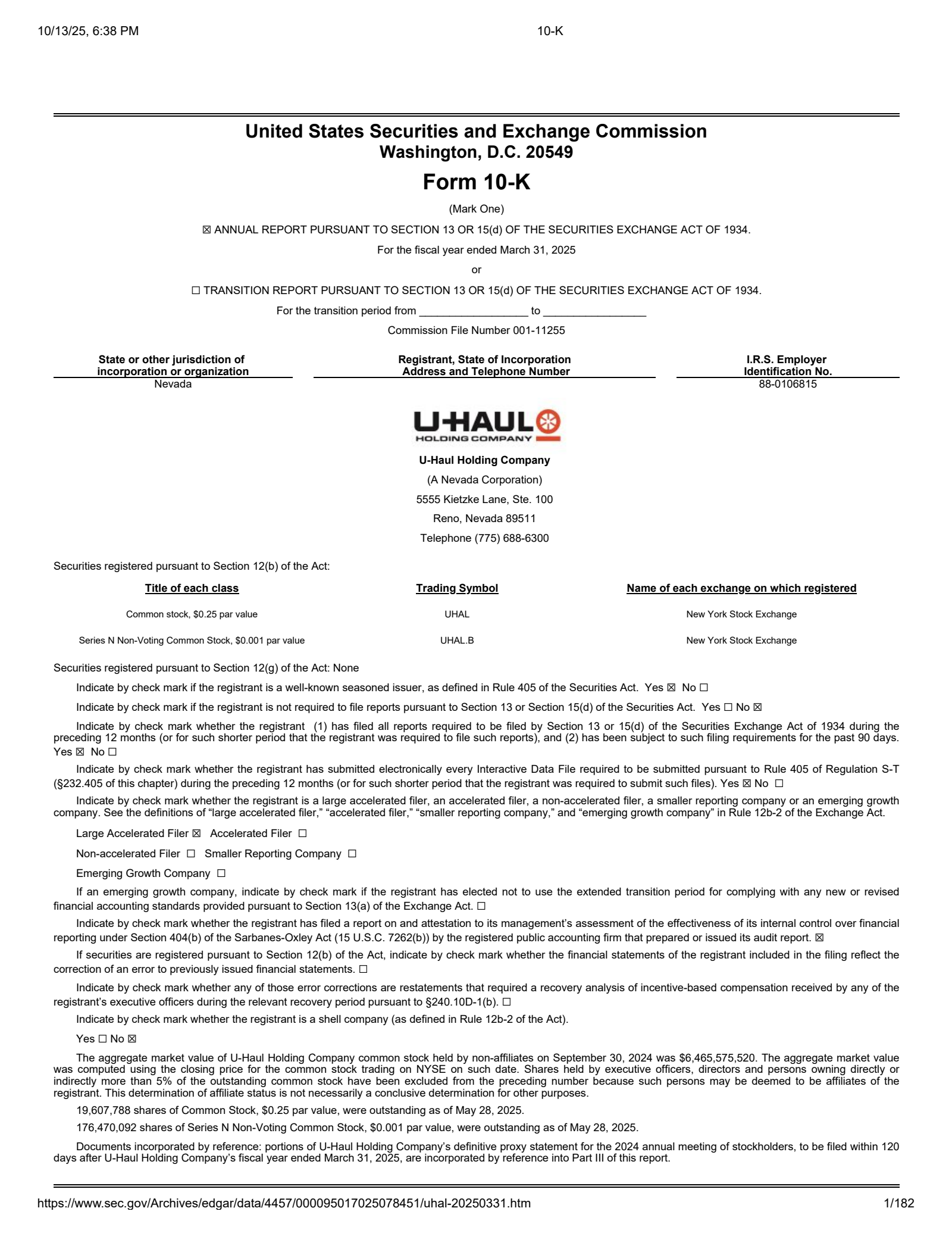UHAL.B Q4 2025 Earnings Report on 5/27/2025