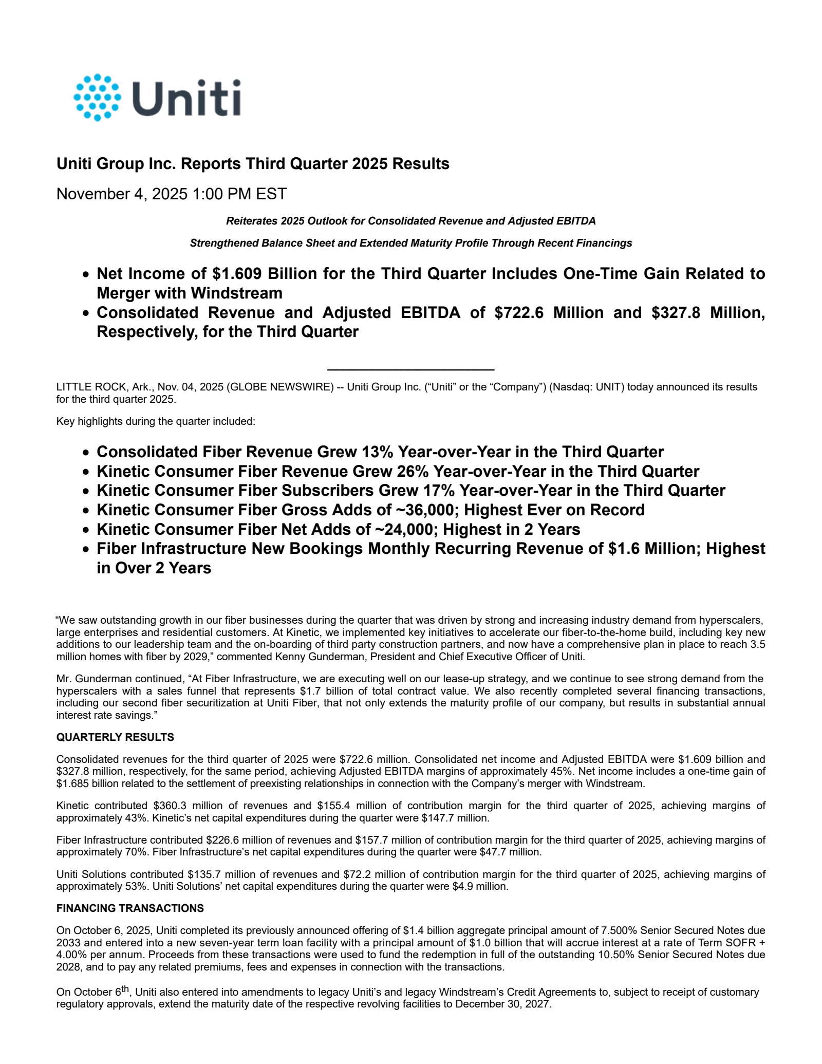 UNIT Q3 2025 Earnings Report on 11/4/2025