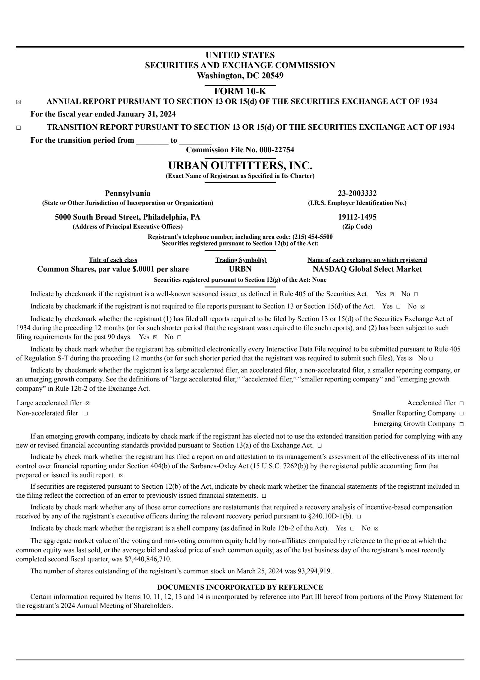 URBN Q4 2024 Earnings Report on 2/27/2024