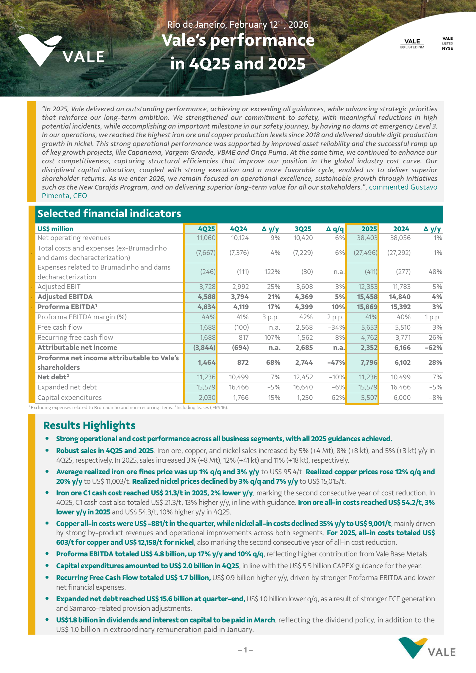 VALE Q4 2025 Earnings Report on 2/13/2026