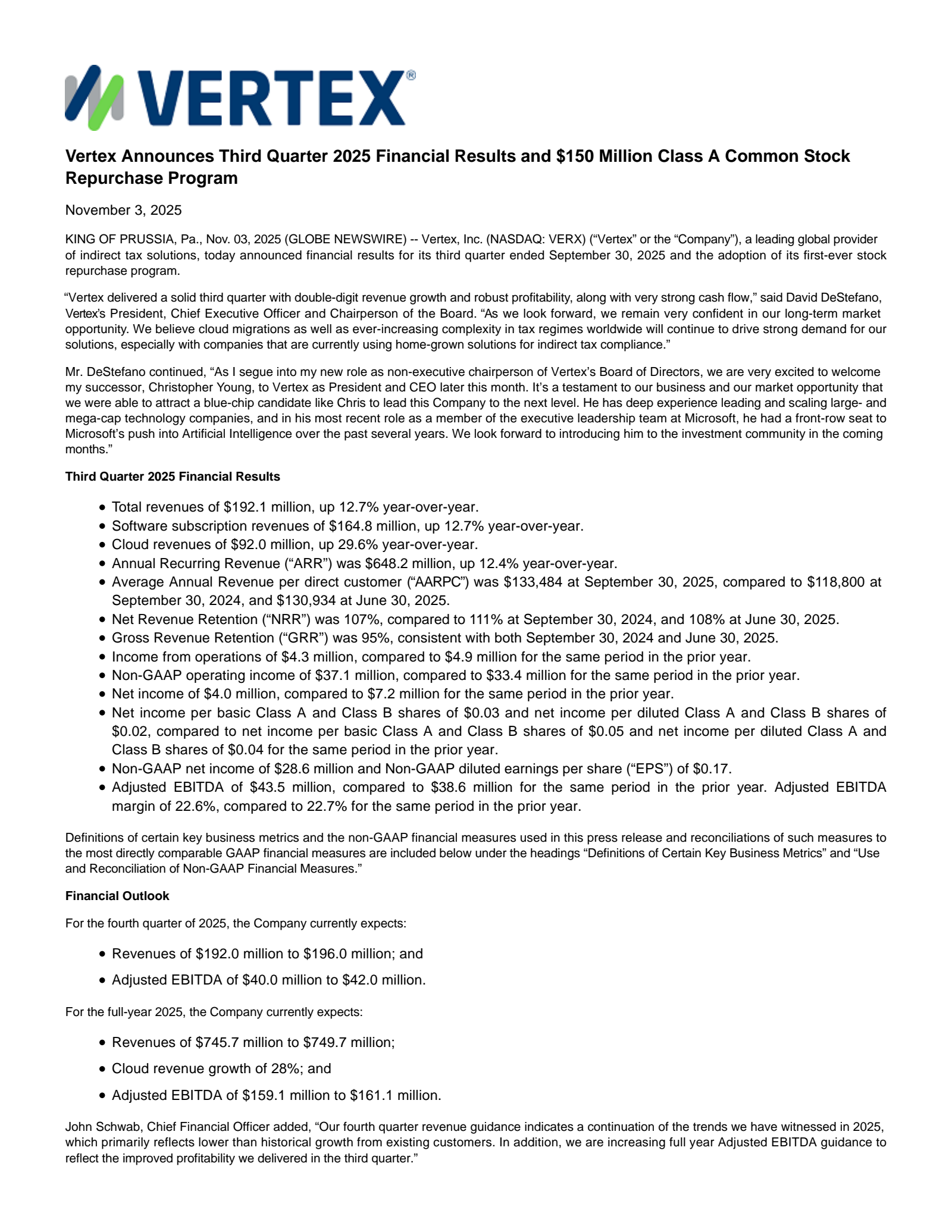 VERX Q3 2025 Earnings Report on 11/3/2025