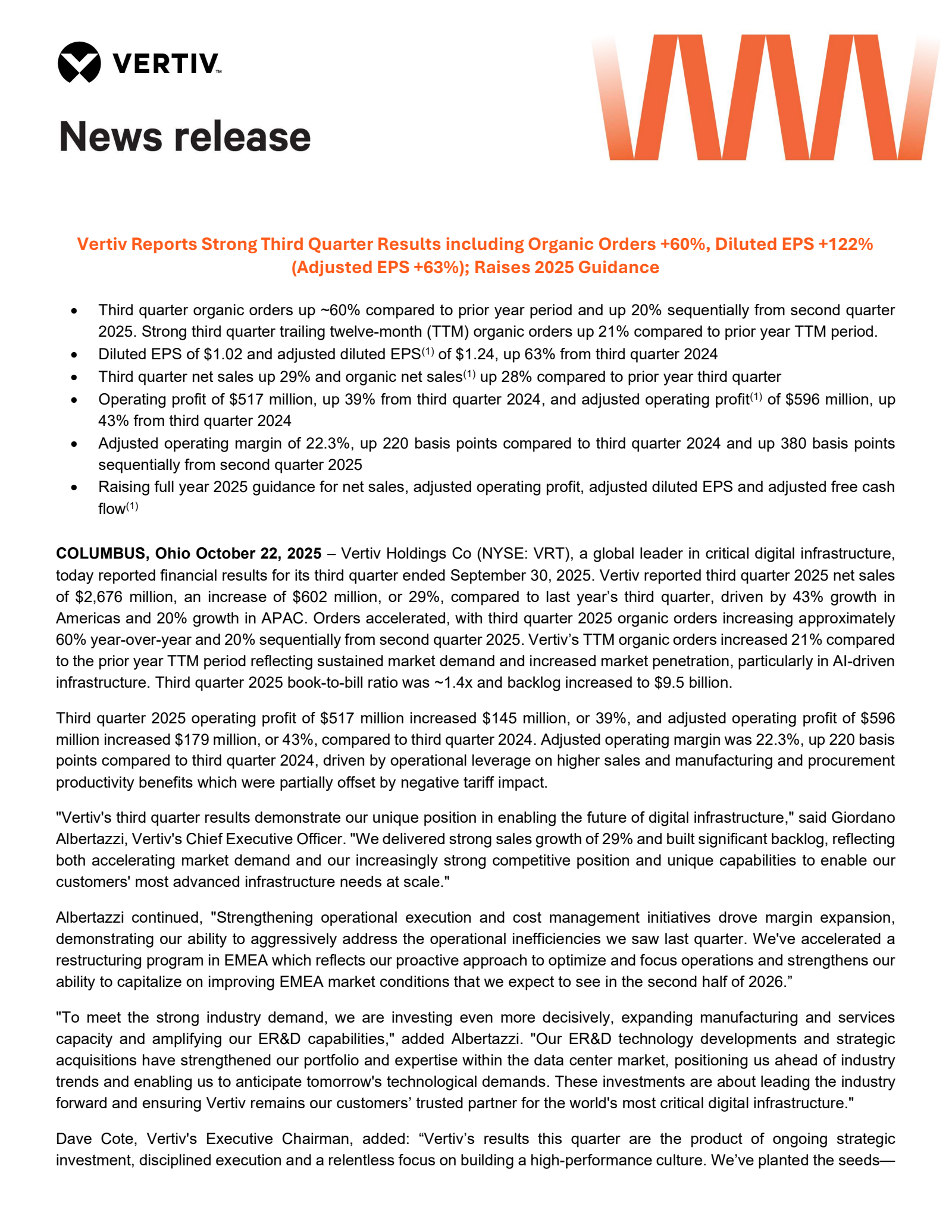 VRT Q3 2025 Earnings Report on 10/22/2025