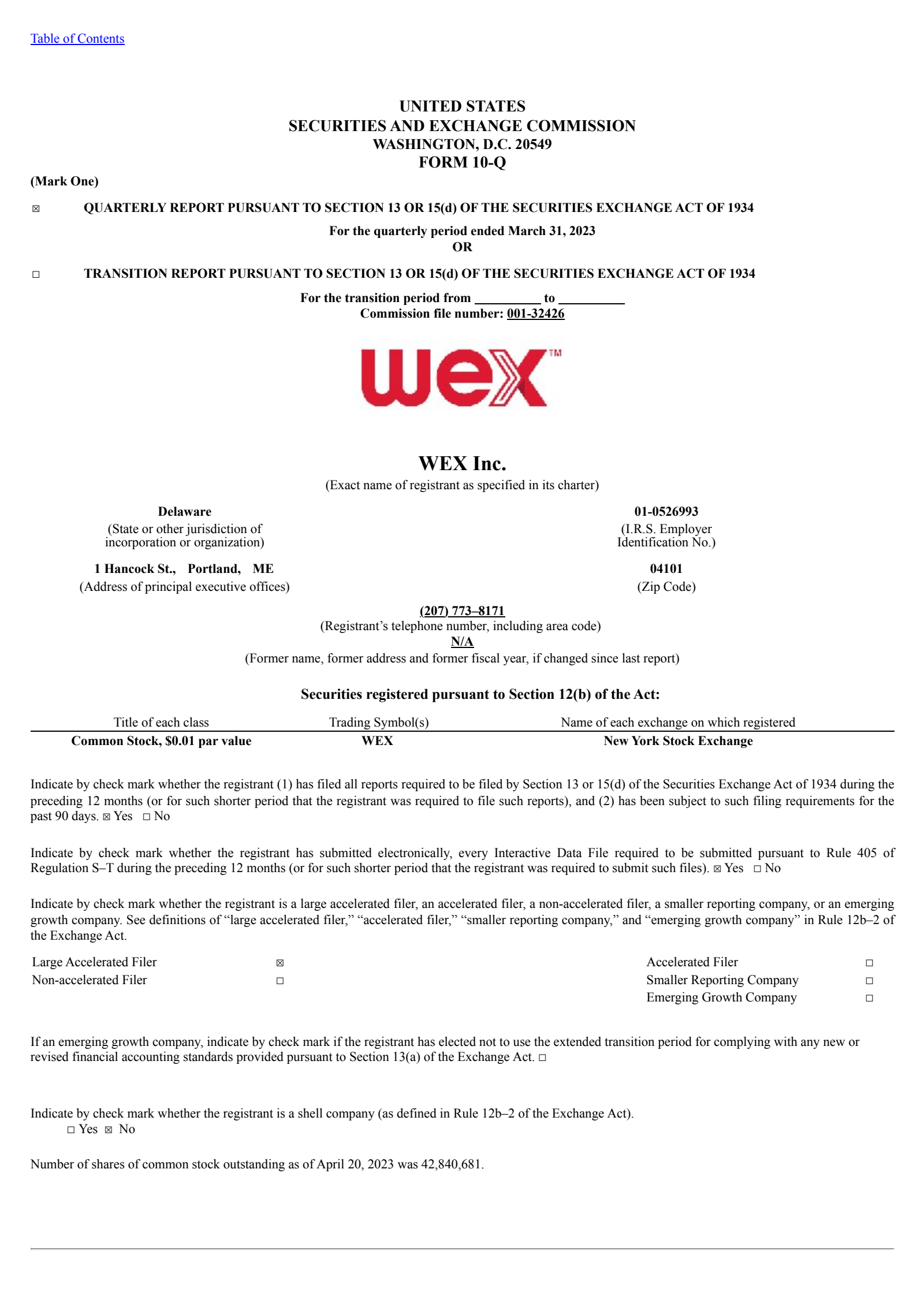 WEX Q1 2023 Earnings Report on 4/27/2023
