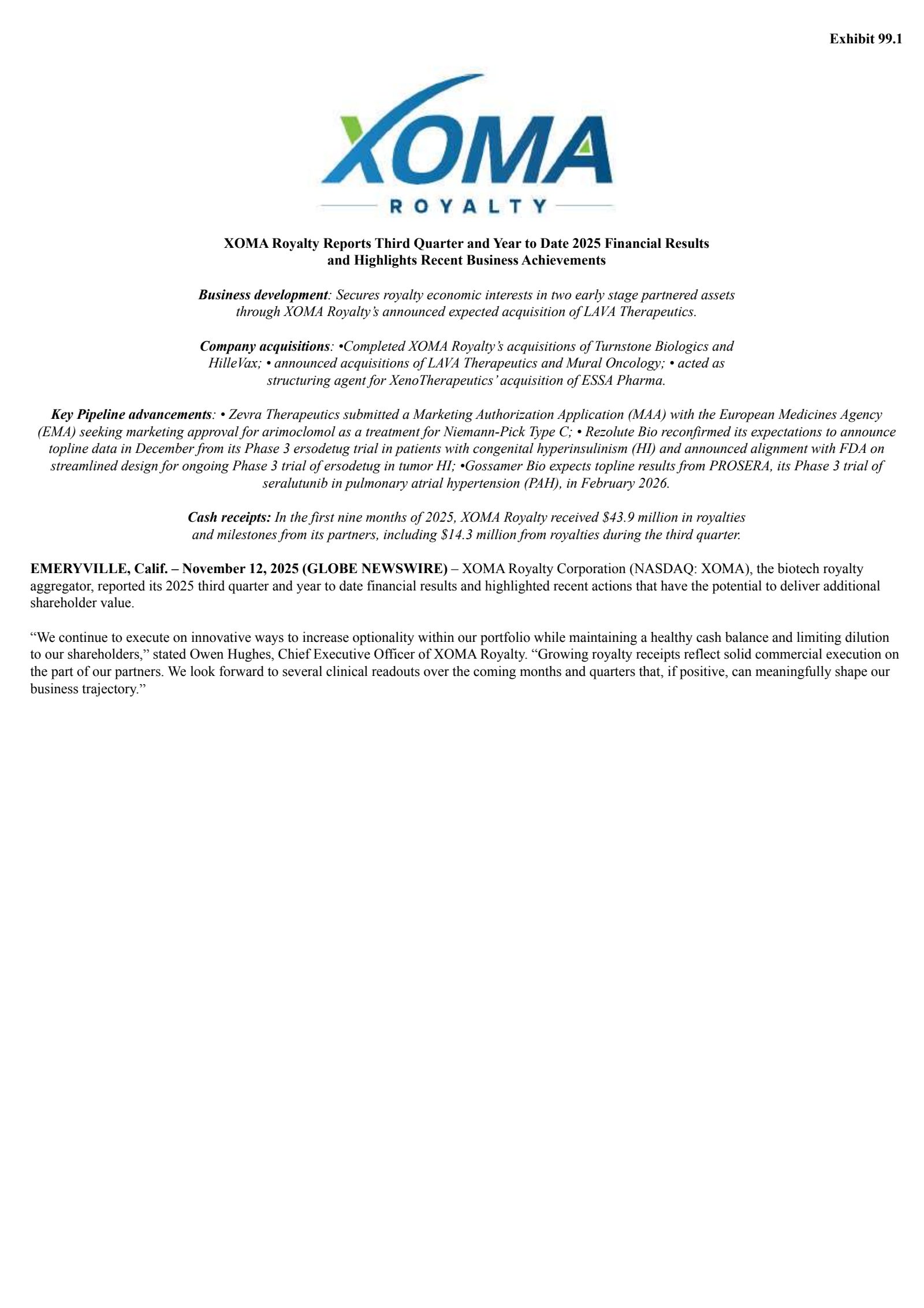 XOMA Q3 2025 Earnings Report on 11/12/2025