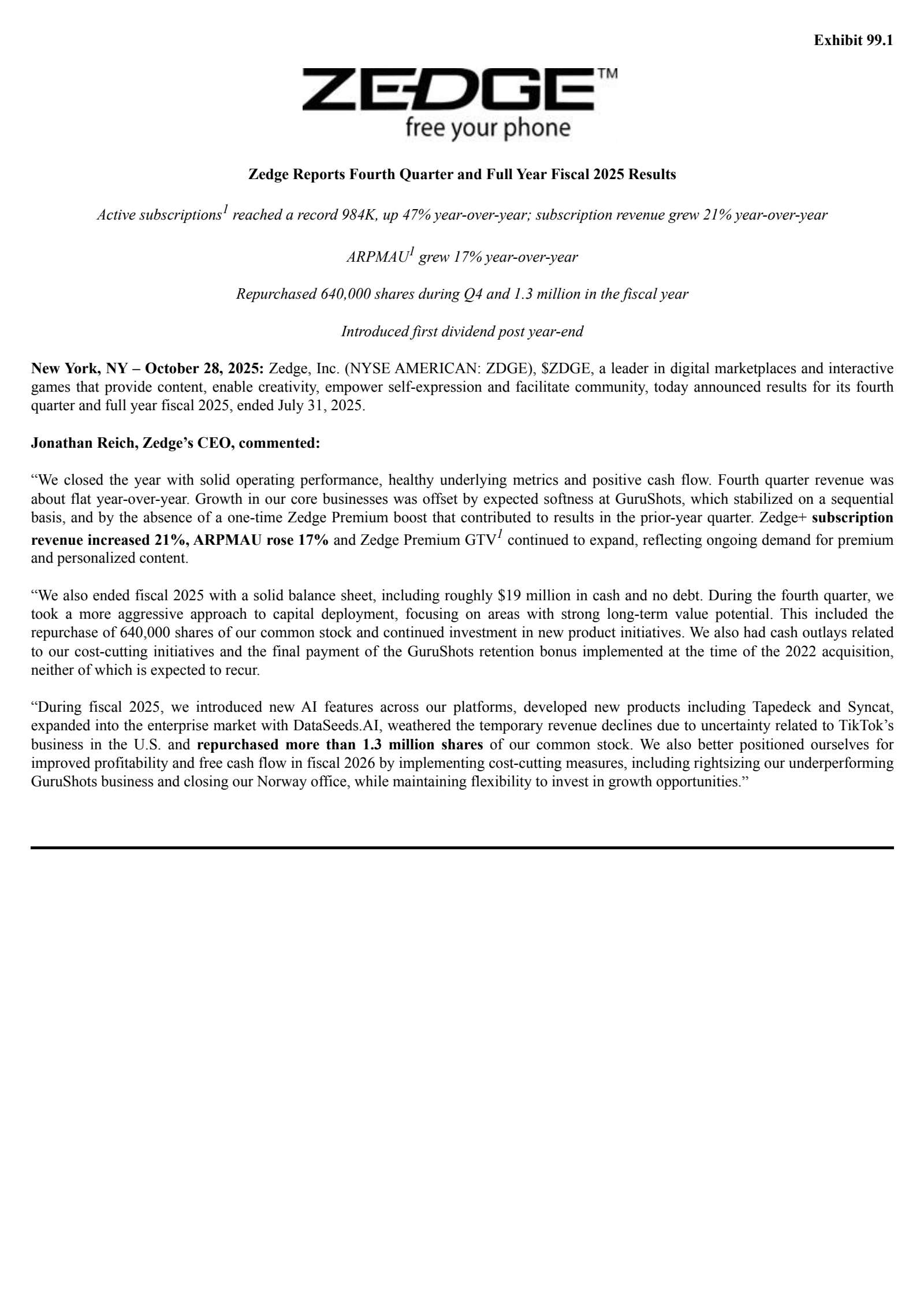 ZDGE Q4 2025 Earnings Report on 10/28/2025